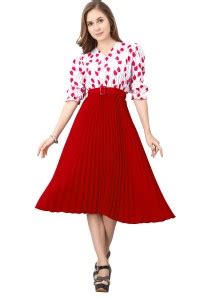 REORIA Women Pleated Red White Dress Buy REORIA Women Pleated Red
