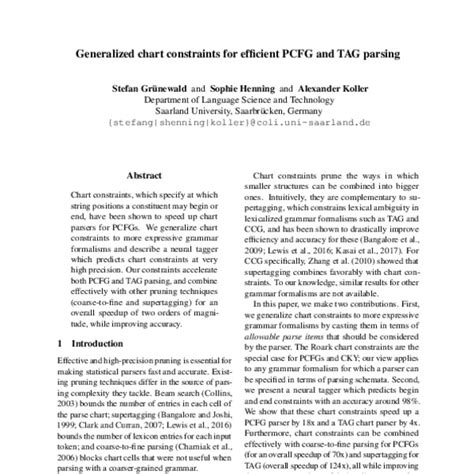 Generalized Chart Constraints For Efficient Pcfg And Tag Parsing Acl
