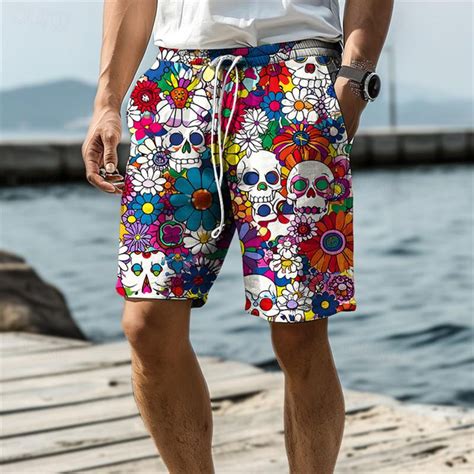 Skull Flower Mens Resort 3d Printed Board Shorts Swim Trunks Elastic