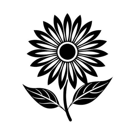 Daisy Flower Silhouette Vector Design Labeled Linocut Illustration