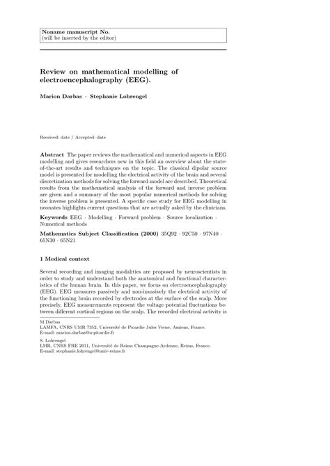 Pdf Review On Mathematical Modelling Of Electroencephalography Eeg