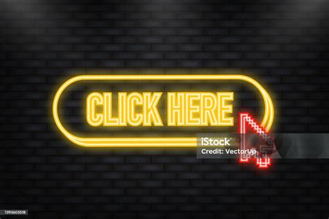 네온 아이콘 노란색 아이콘은 웹 마케팅 디자인을위한 흰색 배경에 3d 버튼을 클릭하십시오 플랫 신중한 소셜 미디어 요소 흰색 배경 벡터 일러스트 레이 션 고객 참여에 대한