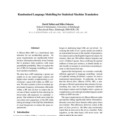 Randomised Language Modelling For Statistical Machine Translation Acl