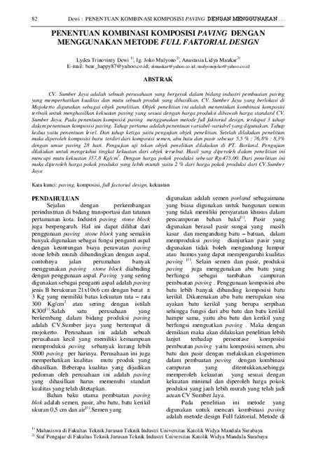 Pdf Penentuan Kombinasi Komposisi Paving Dengan Menggunakan Metode Full Faktorial Design