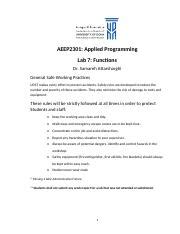 Lab7 Functions Pre Lab For Quiz 3 Docx AEEP2301 Applied Programming Lab 7 Functions Dr