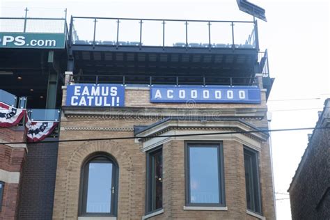 Chicago Cubs Eamus Catuli Sign On Building Across From Wrigley F Editorial Photo Image Of