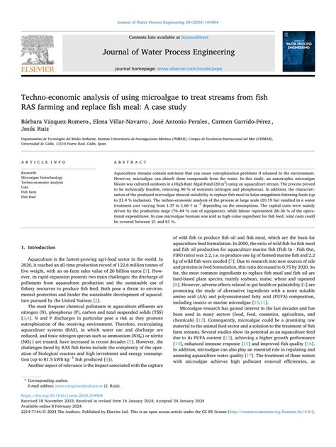 PDF Techno Economic Analysis Of Using Microalgae To Treat Streams From Fish RAS Farming And