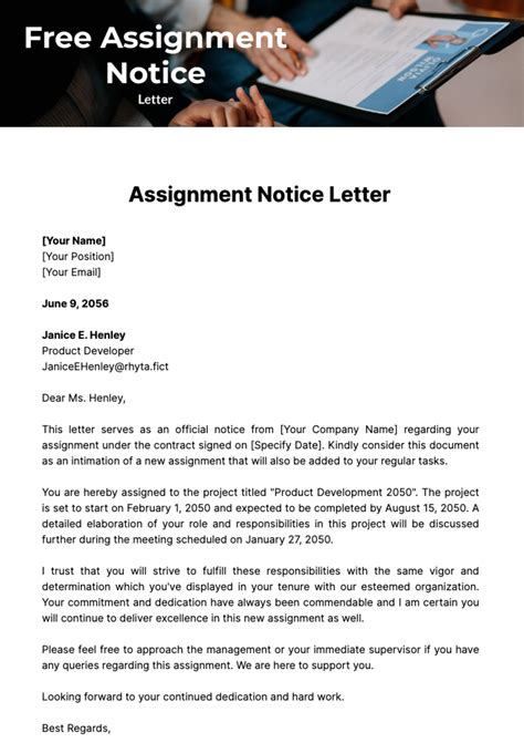 Free Assignment Notice Letter Template To Edit Online