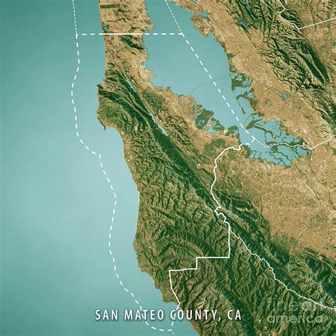 San Mateo County Ca Satellite Topographic Map 3d Render True Col