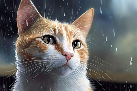Premium Ai Image Cute Cat Spring Raining Generated Ai