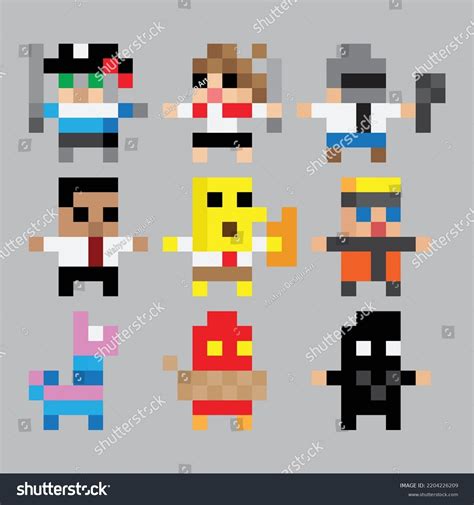 Vektor Stok Pixel Art Little Characters Game Assets Tanpa Royalti