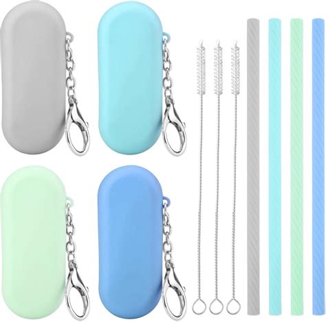 Mumufy 10 Set Silicone Travel Straws With Case Reusable