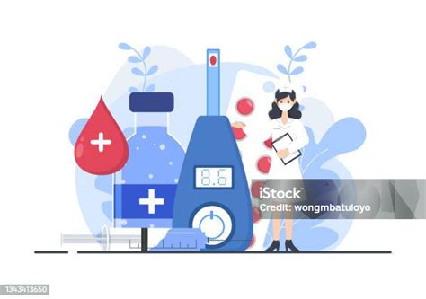 혈당 측정기 시험 결과 튜브 주사기로 당뇨병 검사 및 포스터 배경 벡터 일러스트레이션 치료 건강 검진에 대한 스톡 벡터 아트 및