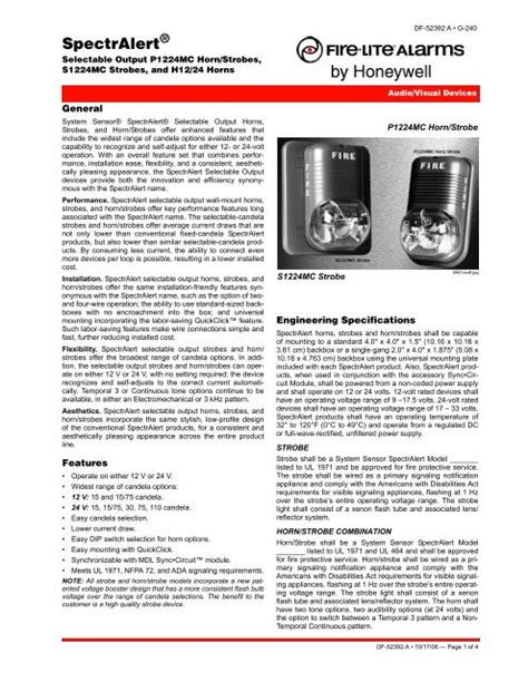 SpectrAlert Selectable Output Strobes And Horn Fire Lite Alarms