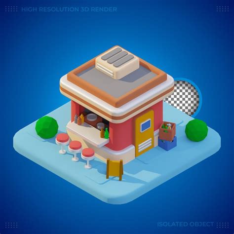 Edificio de restaurante de comida rápida de renderizado d Archivo PSD Premium