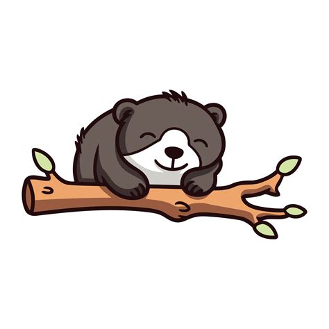 linda dibujos animados panda dormido en un árbol rama vector