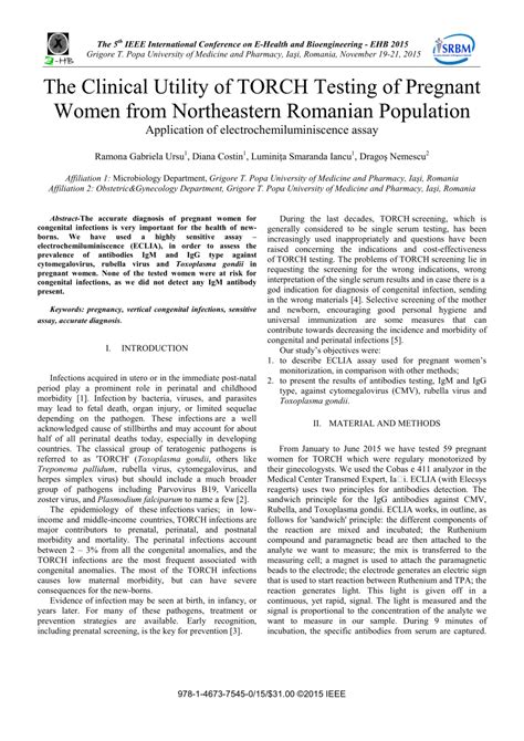 Pdf The Clinical Utility Of Torch Testing Of Pregnant Women From Northeastern Romanian