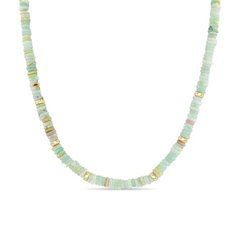 Zoë Chicco 14k Gold And Mixed Light Blue Opal Rondelle Bead Necklace