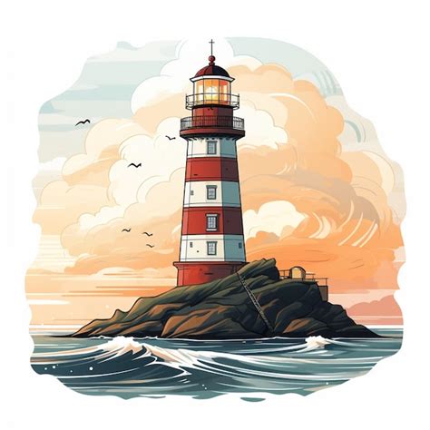 Premium Vector Sea Lighthouse Ocean Vector Illustration Beacon Light