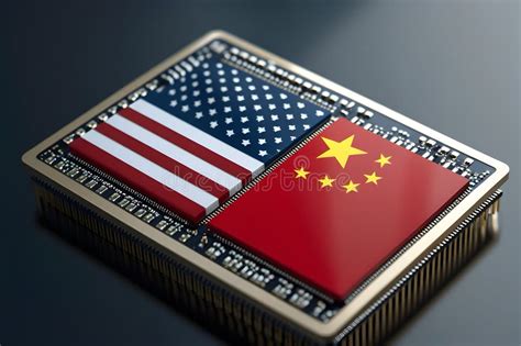 Flag Of The China And The United States On Microchip Concept For World
