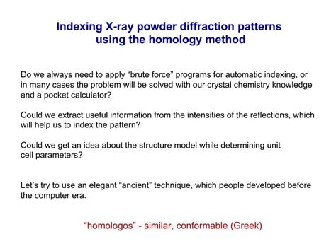 ppt indexing x ray powder diffraction patterns using the homology