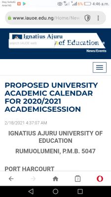 Ignatius Ajuru University of education academic calender for 2020/2021 session - Myschool