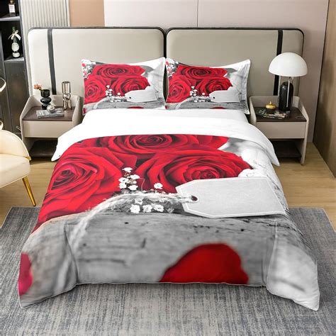 3d Red Rose Pure Cotton Duvet Cover For Girls Women White Red Grey