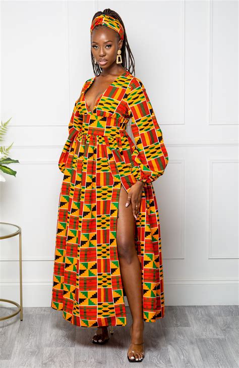Low Neck Deep V Long Sleeve African Maxi Dress Kenya Laviye