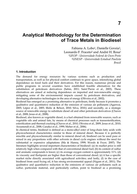 Pdf Analytical Methodology For The Determination Of Trace Metals In Biodiesel
