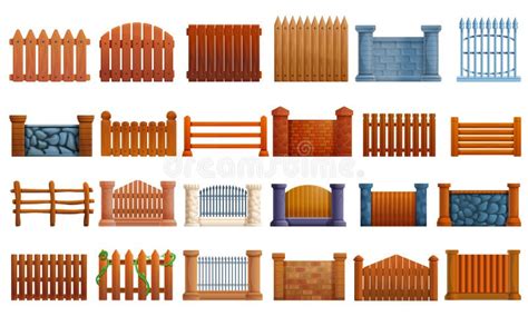 Fence Icons Set Cartoon Style Stock Vector Illustration Of Barrier