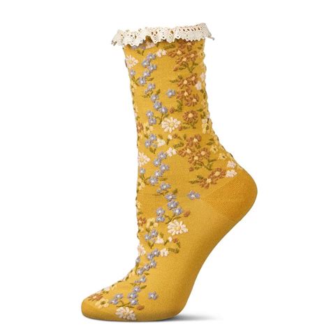 Womens Liberty Floral Lace Cuff Crew Socks