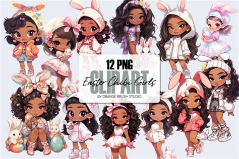 Easter Chibi Girl Clipart Bundle 12 Png Graphic By Orange Brush Studio