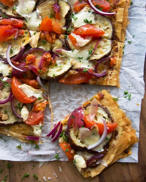 Phyllo Pizza With Smoked Mozzarella And Roasted Veggies