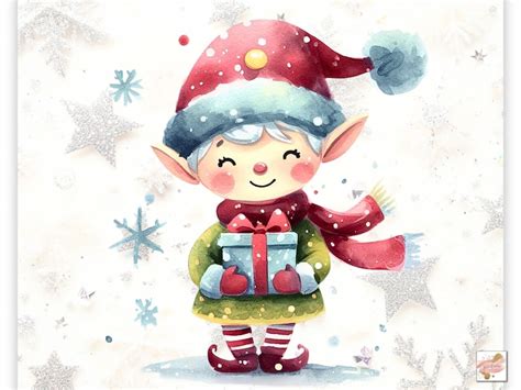 Christmas Elves Watercolor Clipart Cute Elf Clipart Bundle Etsy