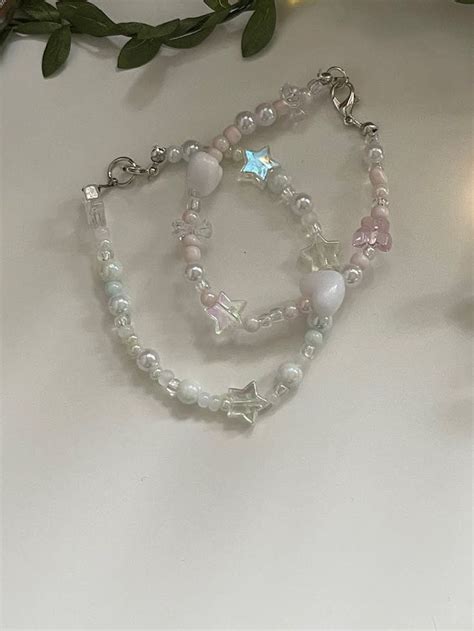 Cute Charm Bracelet Heart And Star Pink And Green Etsy Canada In 2024