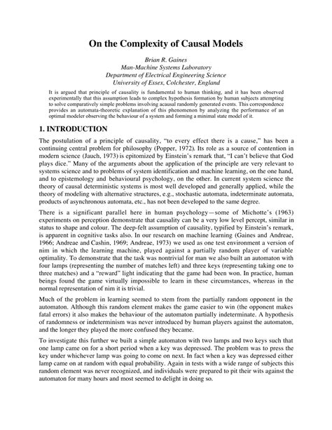 Pdf On The Complexity Of Causal Models