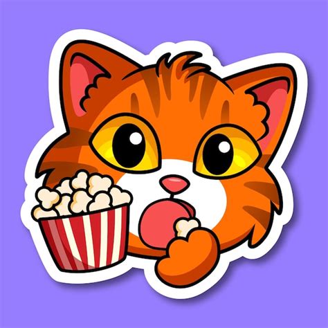 Premium Vector Cute Adorable Handdrawn Orange Tabby Cat Enjoying Popcorn
