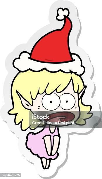 산타 모자를 쓰고 충격받은 엘프 소녀의 손으로 그린 스티커 만화 0명에 대한 스톡 벡터 아트 및 기타 이미지 0명 꼬마 요정 낙서 드로잉 Istock