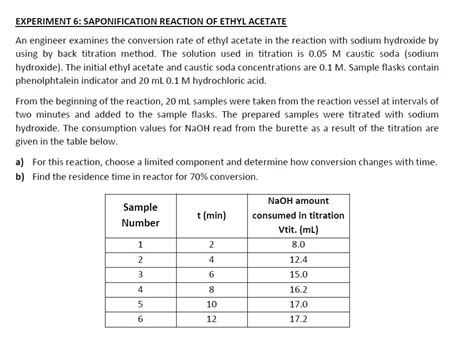 Solved Experiment 6 Saponification Reaction Of Ethyl Acetate An