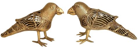 Buy Exotic India Pair Of Tota Maina Tribal Statue From Bastar Brass