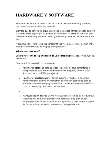 Hardware Y Software Pdf Hardware De La Computadora Software