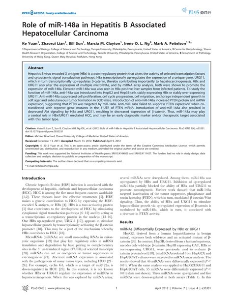Pdf Role Of Mir 148a In Hepatitis B Associated Hepatocellular Carcinoma