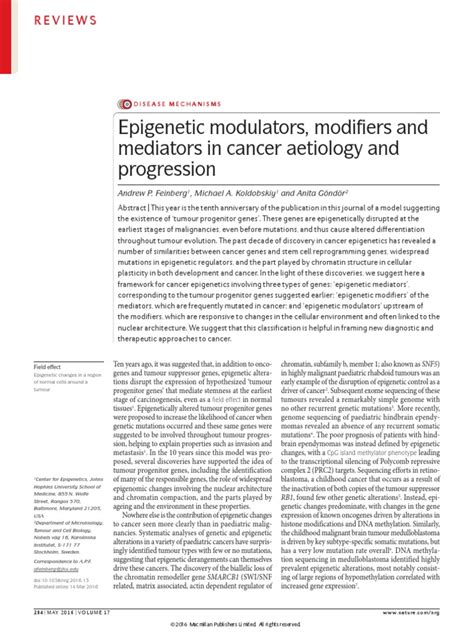 Feinberg Ap Et Al 2016 Epigenetic Modulators Modifiers And Mediators