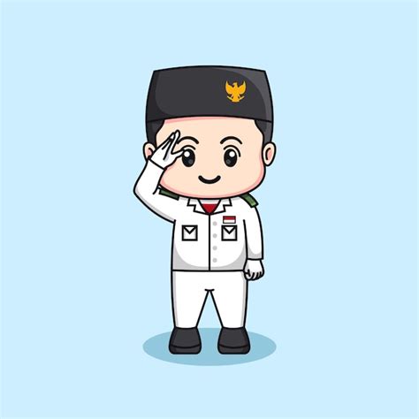 Premium Vector Indonesia Independence Day Flag Raiser Male Salute Chibi Kawaii Character