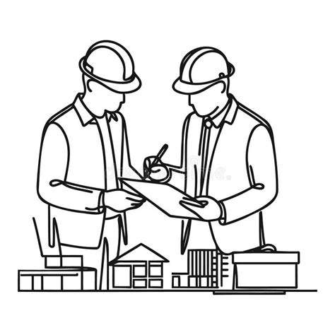 One Line Illustration Of Two Male Architects Engineers Or Contractors Talking About A Project