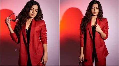 Rashmika Mandana Wows Fans With Her Stunning Red Hot Pantsuit Look