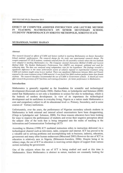 Pdf Effect Of Computer Assisted Instruction And Lecture Method In