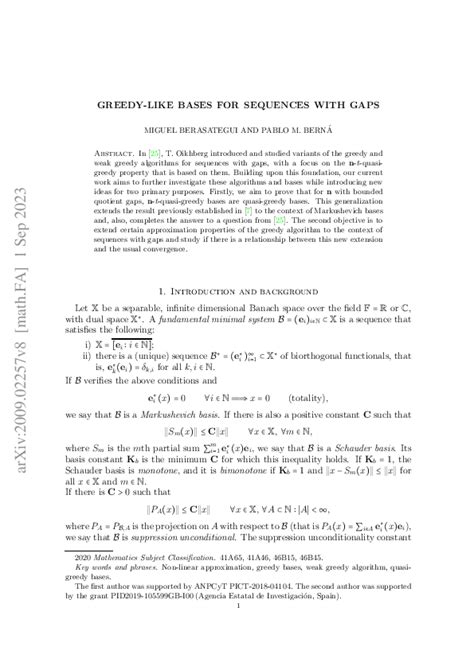 Pdf Quasi Greedy Bases And Algorithms For Gapped Sequences