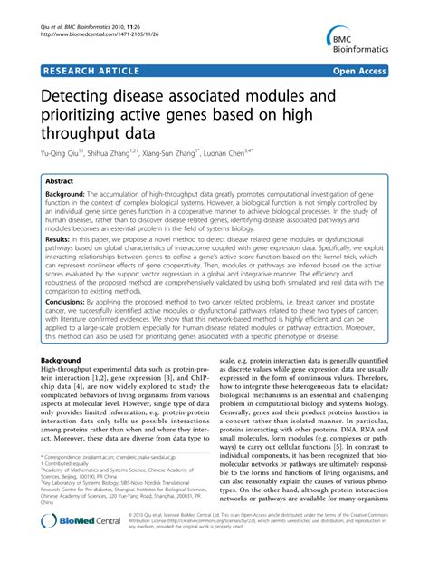 Pdf Detecting Disease Associated Modules And Prioritizing Active Genes Based On High
