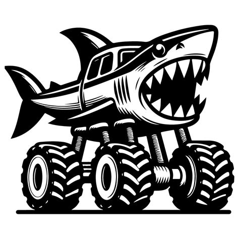 Free Shark Monster Truck Svg Background Black And White Svg Vector